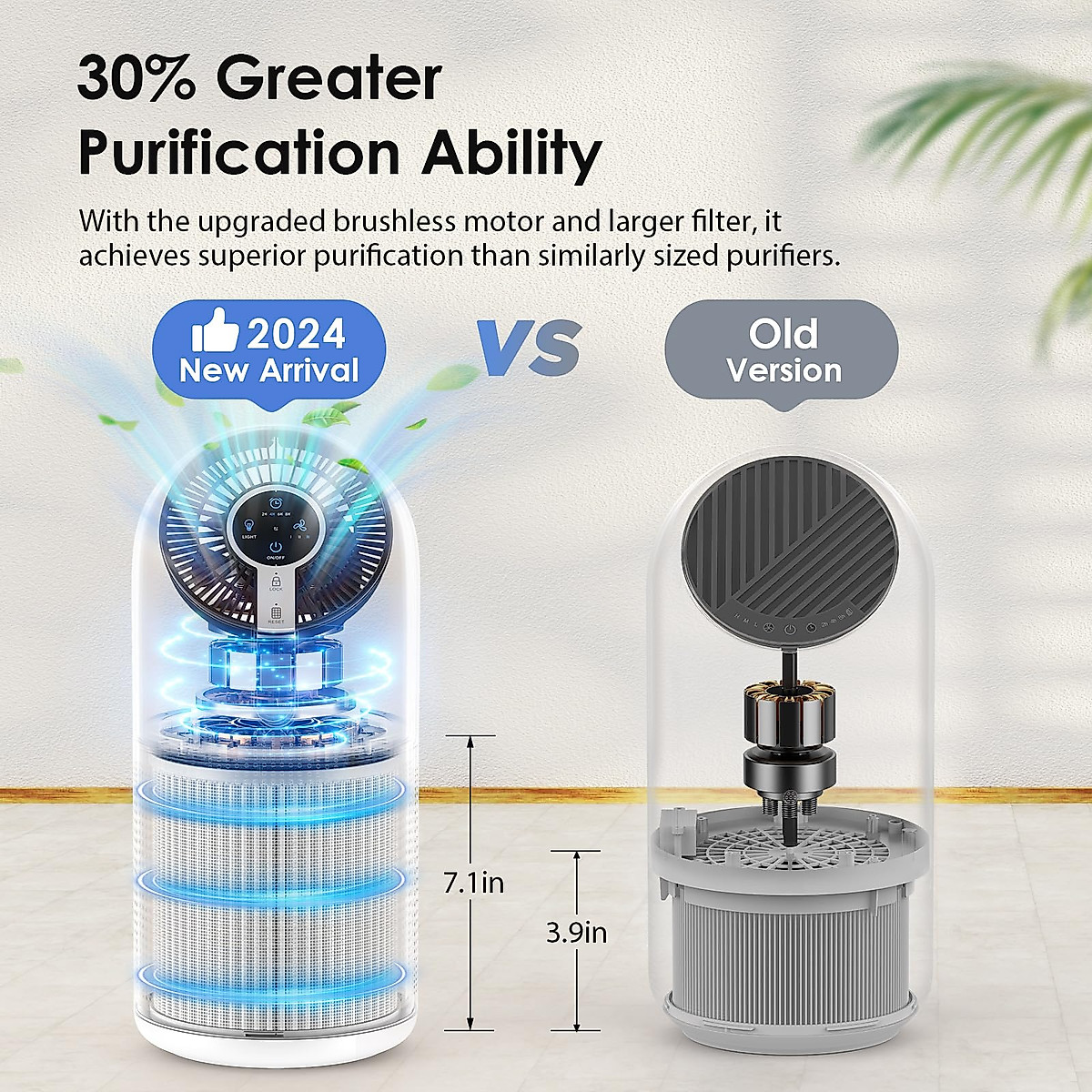 MOOKA Air Purifiers for Home Large Room up to 1095ft², H13 HEPA Filter Air Cleaner for Pets Bedroom Remove Smoke Dust Pollens Dander, Room Air Purifier with Timer Lock 4 Modes Night Light, M02