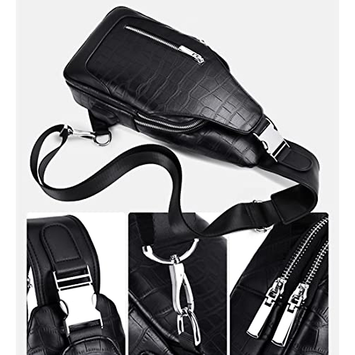 Mens Leather Sling Bag Chest Shoulder Bag,Waterproof Crossbody Chest Bag,Sling Backpack With Usb Charging Port One Shoulder Bag