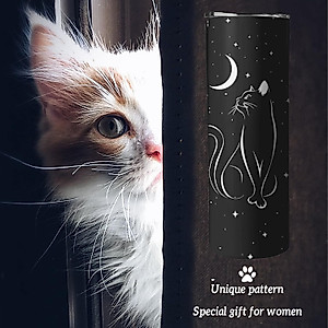 Cat Tumbler,Goth Tumbler,Halloween Gifts for Women,Cat Mug,Black Cat Mug,Cute Cat Stuff,Witchy Gifts for Women,Black Cat Gifts,Goth Gifts,Cat Cup,Cat Coffee Mug-20 OZ Black Tumbler with Straw and Lid