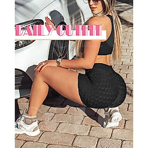 COLO Womens High Waisted Shorts Workout Yoga Tummy Control Ruched Butt Fitness Shorts Sport Workout Running Shorts Bottom Peach Black(M)