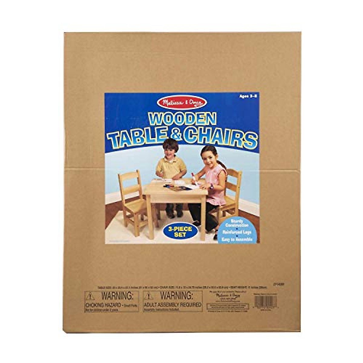 Melissa & Doug Solid Wood Table and 2 Chairs Set - Light Finish Furniture for Playroom