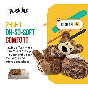 PLUSHIBLE Pawley Blankie Bestie, 2-in-1 Stuffed Animal Bear & Blanket, Soft Sensory Plush Toy Gift for Girls, Boys, Babies, Toddlers & Kids - Toddler Stuffed Animal with Blanket - Boys & Girls Toys