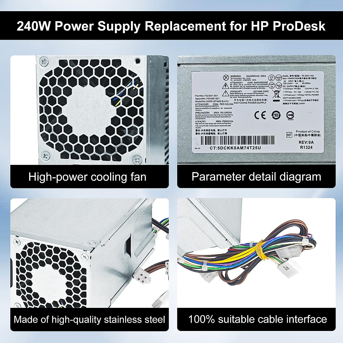 Upgraded PS-4241-1HA 240W Power Supply Compatible with for HP ProDesk 400 600 800 G1 G2 SFF, 702307-001,702307-002, 751884-001, 751886-001 Power Supply