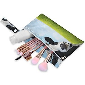 2pcs Farm Animal Cow Cloth Diaper Wet Dry Bag Waterproof Reusable Wet Dry Organizer,Green Grass Washable Wet Bag with Two Zippered Pockets for Travel Beach Gym Swimsuits Toiletries