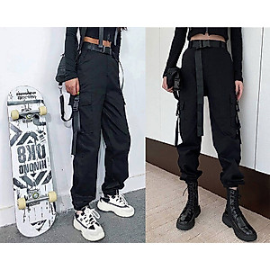 ZODLLS Women's Camo Pants Cargo Trousers Cool Camouflage Pants Elastic Waist Casual Multi Jogger Pants with Pocket Black Cargo#2-M