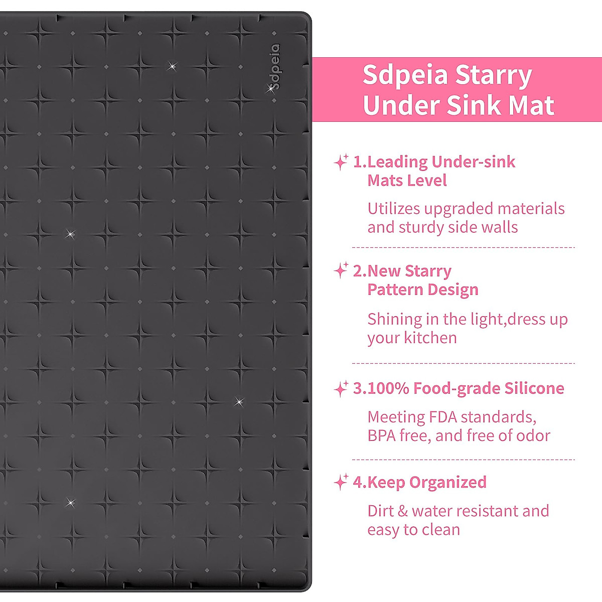 Sdpeia Under Sink Mat for [34" x 22" ] Cabinet, Silicone Under Sink Liner, Kitchen Cabinet Liner Holds Over 2.2 Gallons, Cabinet Protector, Under Sink Tray for Drips, Leaks, Spills (Black)