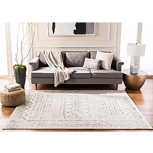 SAFAVIEH Tulum Collection Area Rug - 9' x 12', Ivory & Grey, Moroccan Boho Distressed Design, Non-Shedding & Easy Care, Ideal for High Traffic Areas in Living Room, Bedroom (TUL268A)