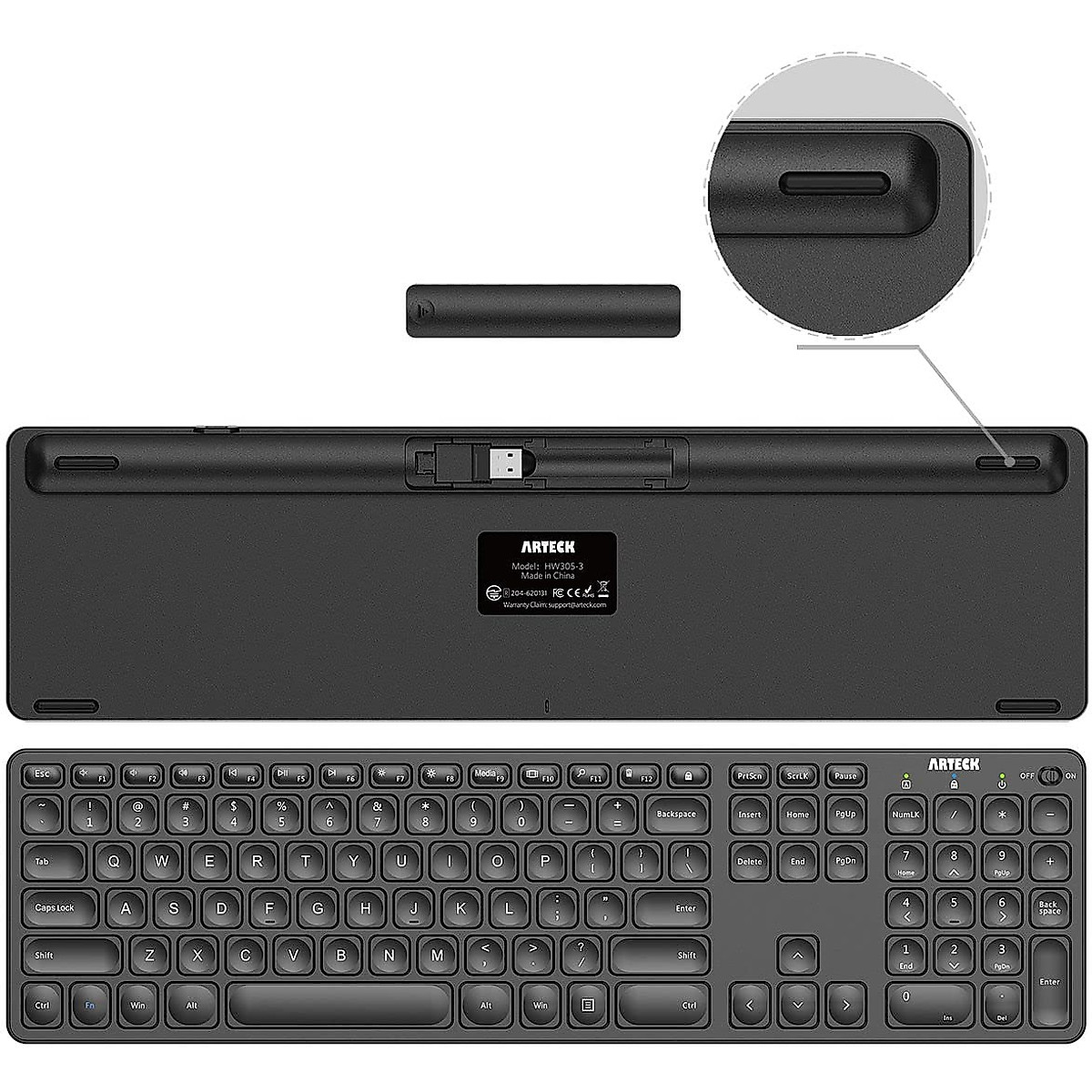 Arteck 2.4G Wireless Keyboard and Mouse Combo Ultra Slim Full Size Keyboard Keyboard and Ergonomic Mice for Computer Desktop PC Laptop and Windows 11/10/8/7 Build in USB-C Rechargeable Battery