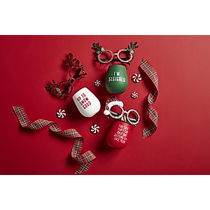 Mud Pie, Tree, Funny Adult Christmas Silicone Wine Glass Set, 16 oz, sunglasses 4 1/2" x 3 1/2"