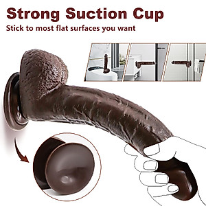9.25 Inch Realistic Silicone Anal Dildo Adult Sex Toys for Women, G Spot Stimulator with Strong Suction Cup for Hands-Free Play, Body-Safe Material Curved Shaft and Balls Lifelike Flexible (brown)