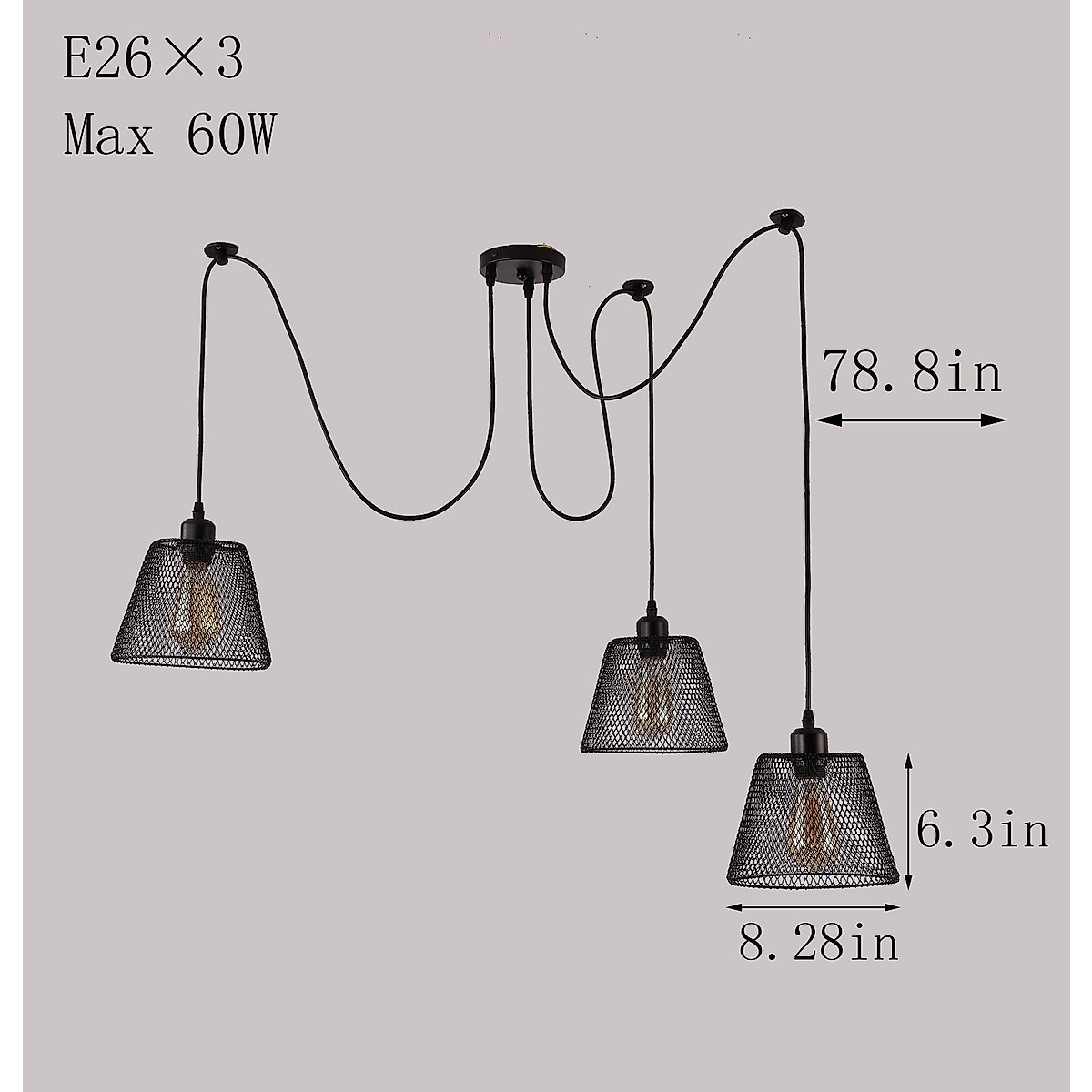 Modxian Farmhouse Retro spider Pendant Light Fixture, E26 Living Room Spider Light with Black Collapsible Metal Cage Lampshade, DIY Pendant Ceiling Light for Kitchen Island (Pendant Light)