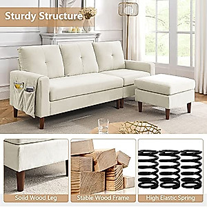 Tmsan Convertible Sectional Sofa, L Shaped Couch Bed with Movable Ottoman, Reversible 3 Seater Sleeper for Living Room, Small Space, Beige