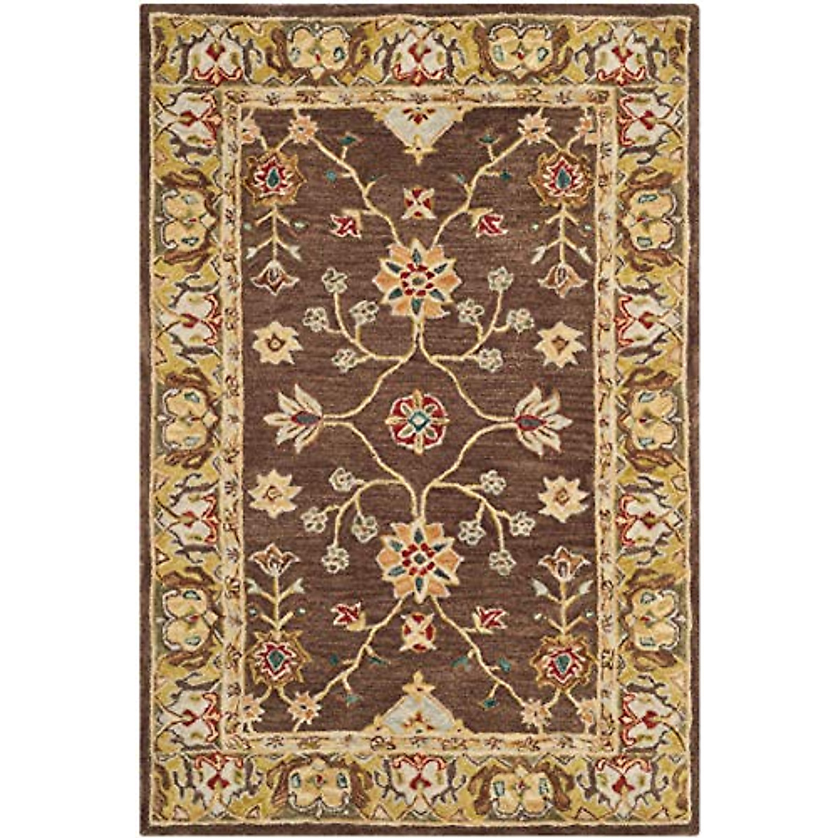 SAFAVIEH Anatolia Collection 4' x 6' Brown / Gold AN562A Handmade Traditional Oriental Premium Wool Area Rug