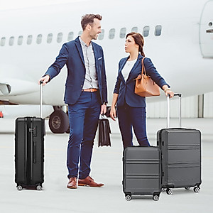 Kono 3 Piece Luggage Sets Expandable(only 28") Lightweight with Spinner Wheels TSA Lock Hardside Travel Rolling Suitcases 20in 24in 28in Carry on Black