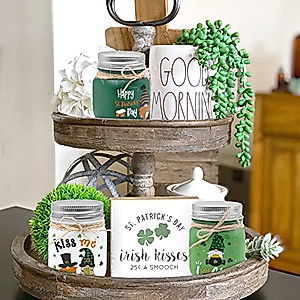 St. Patrick’s Day Gnome Mini Mason Jar St. Patrick’s Day Tiered Tray Decor Spring Gnome Table Decor for Kitchen Irish Decor Island Sign Shamrock Pattern Set of 3 St. Patrick Gift Idea 2.4”*3.1”