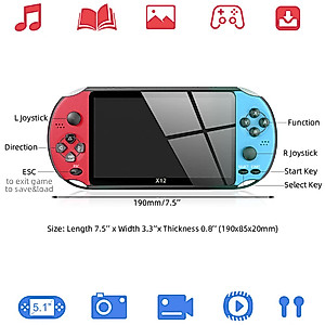 Handheld Game Console 5.1 inch Pro Retro Games Consoles Built-in Classic Games Rechargeable Battery Portable Style Game Consoles X12