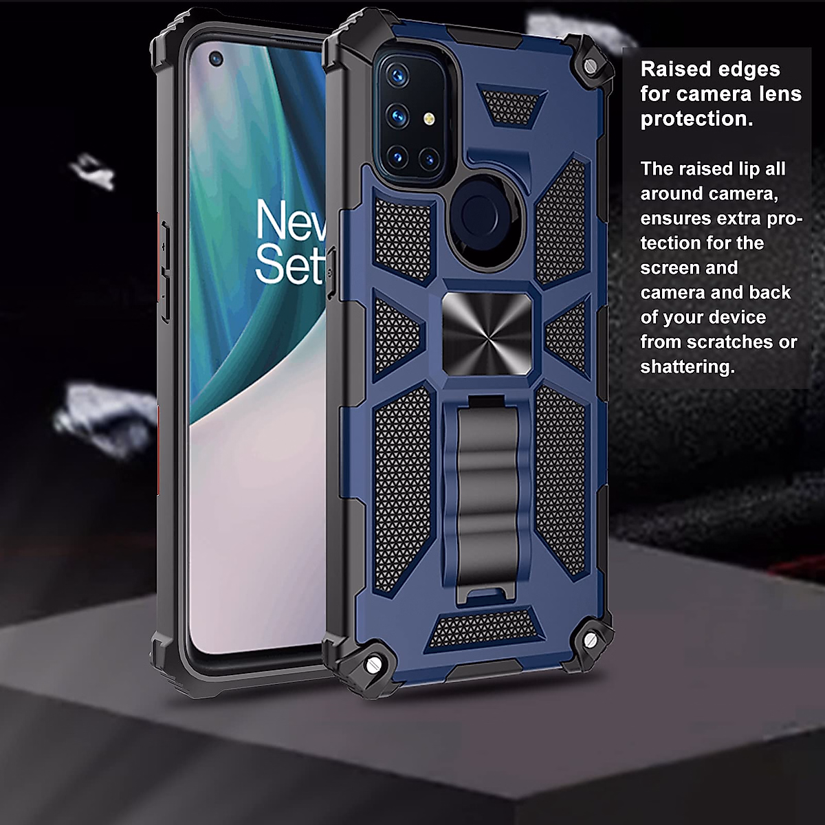 Ailiber Compatible with OnePlus Nord N10 5G Case with Screen Protector, for Magnetic Car Mount, Kickstand Holder, Shockproof Bumper Military Grade Armor Protective Cover for 1+Nord N10 5G-Blue