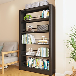 ZONLESON 69" Tall Bookshelf,5-Tier Bookcase with Adjustable Storage Shelves,Floor Standing Unit,Black Metal Bookcase for Home Office, Living Room, Bed Room, Library,Black Shelves (Black)