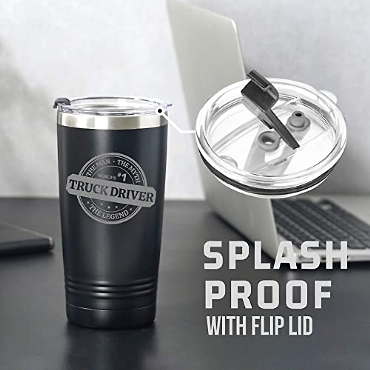 Onebttl Truck Driver Gifts For Men - World's #1 Truck Driver - 20oz/590ml Stainless Steel Insulated Tumbler - Christmas, Thank you, Retirement Gifts For Truck Driver - (Black)