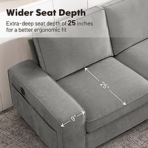 EASELAND 101“ Convertible Sectional Sofa, 3-Seat L Shape Couch for Living Room, Chenille Modern Comfy Sofa with Reversible Storage Chaise for Bedroom, Deep Seat Sofa with Removable Cover (Grey)