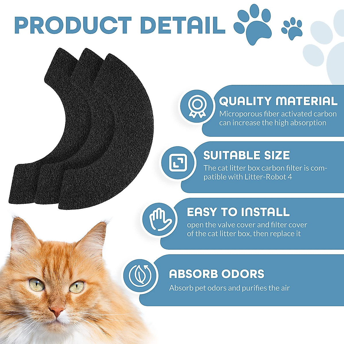 Hoolerry 12 Pcs Carbon Filters Compatible with Litter-Robot 4 Activated Charcoal Replacement Cat Litter Box Filters to Absorb Remove Odors from Pets and Keep Home Fresh