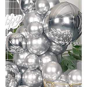 SULALABOO Silver Metallic Balloons Arch Garland Kit 75PCS Shiny Helium Latex Chrome Shiny Different Size Balloon Set for Birthday Anniversary Baby Shower Wedding Party Decorations