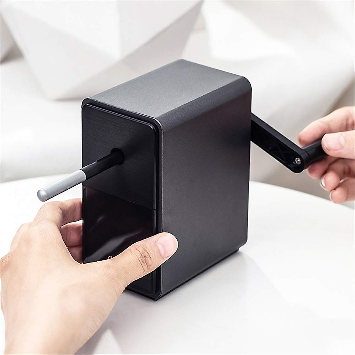 Hand Crank Wooden Pencil Sharpener, Pencil Sharpener Manual, Long Point Pencil Sharpener, 5 Adjustable Pencil Nibs, Helical Steel Blade - for School/Home/Office