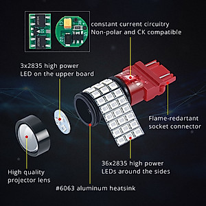 Alla Lighting Newly Upgraded 3156 3157 Red LED Bulbs, Brake Stop Tail, Turn Signal Lights for Cars, Trucks, Motor, Super Bright 3056 3057 4157 3047 LL 4057 3457-K-X 12V SMD LED Lamps