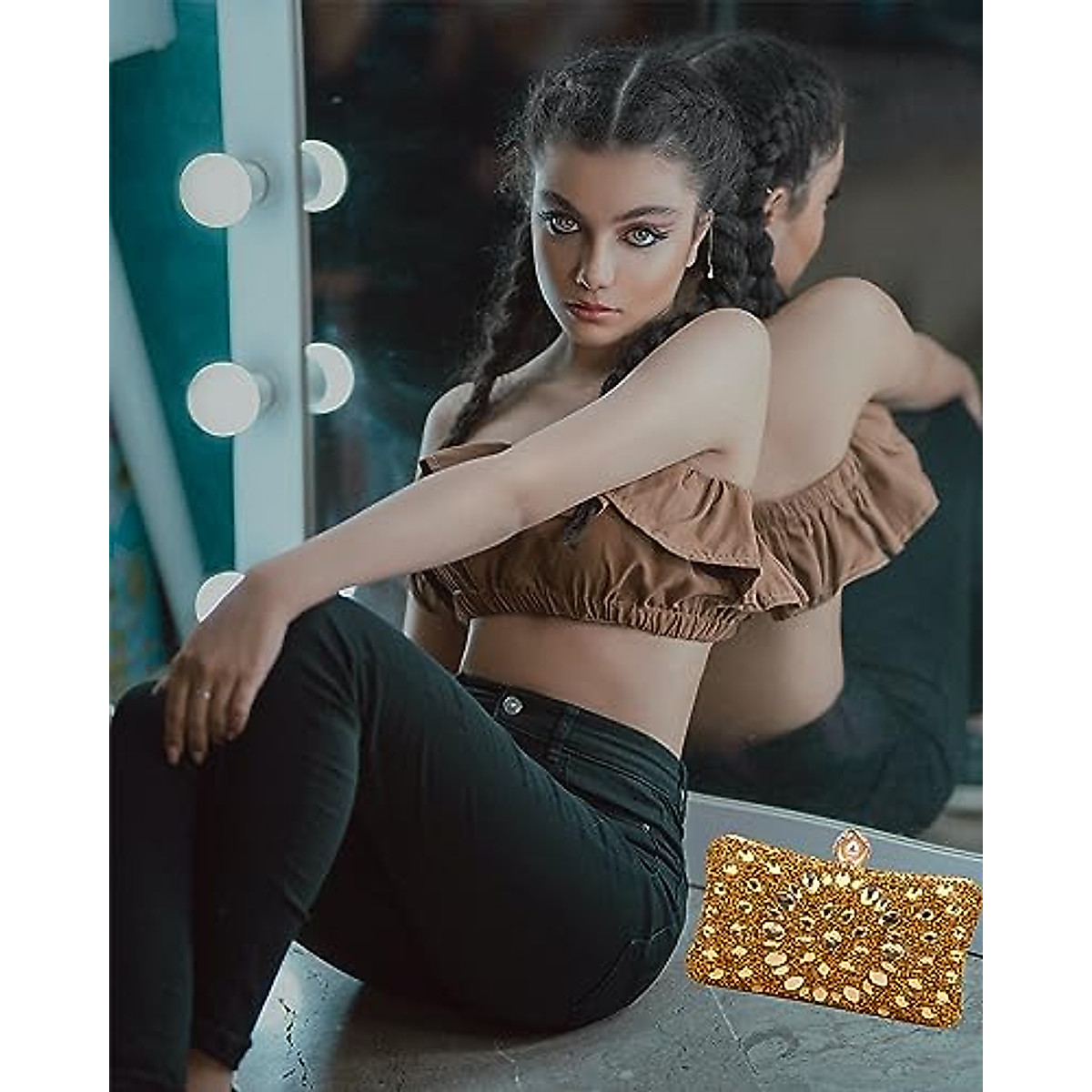 Multicolor Rhinestone Women Evening Clutch Pearl Purse Evening Bags, Multi Color Clutch Ladies Handbag, Rhinestone Purse (Golden)