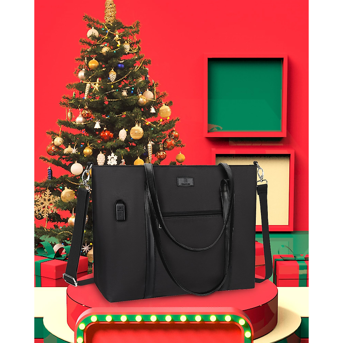 Laptop Tote Bag, Large Women Work Bag Purse Teacher Bag with USB 17.3 Inch Laptopp Bag Computer Work Briefcase Handbag Satchel Shoulder Bag(17.3 inch, Black)