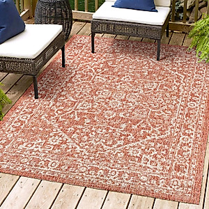 JONATHAN Y SMB104A-8 Malta Bohemian Medallion Textured Weave Indoor Outdoor Area r.u.g, Coastal, Traditional, Transitional Easy, Bedroom,Kitchen,Backyard,Patio,Non Shedding, Red/Taupe, 8 X 10