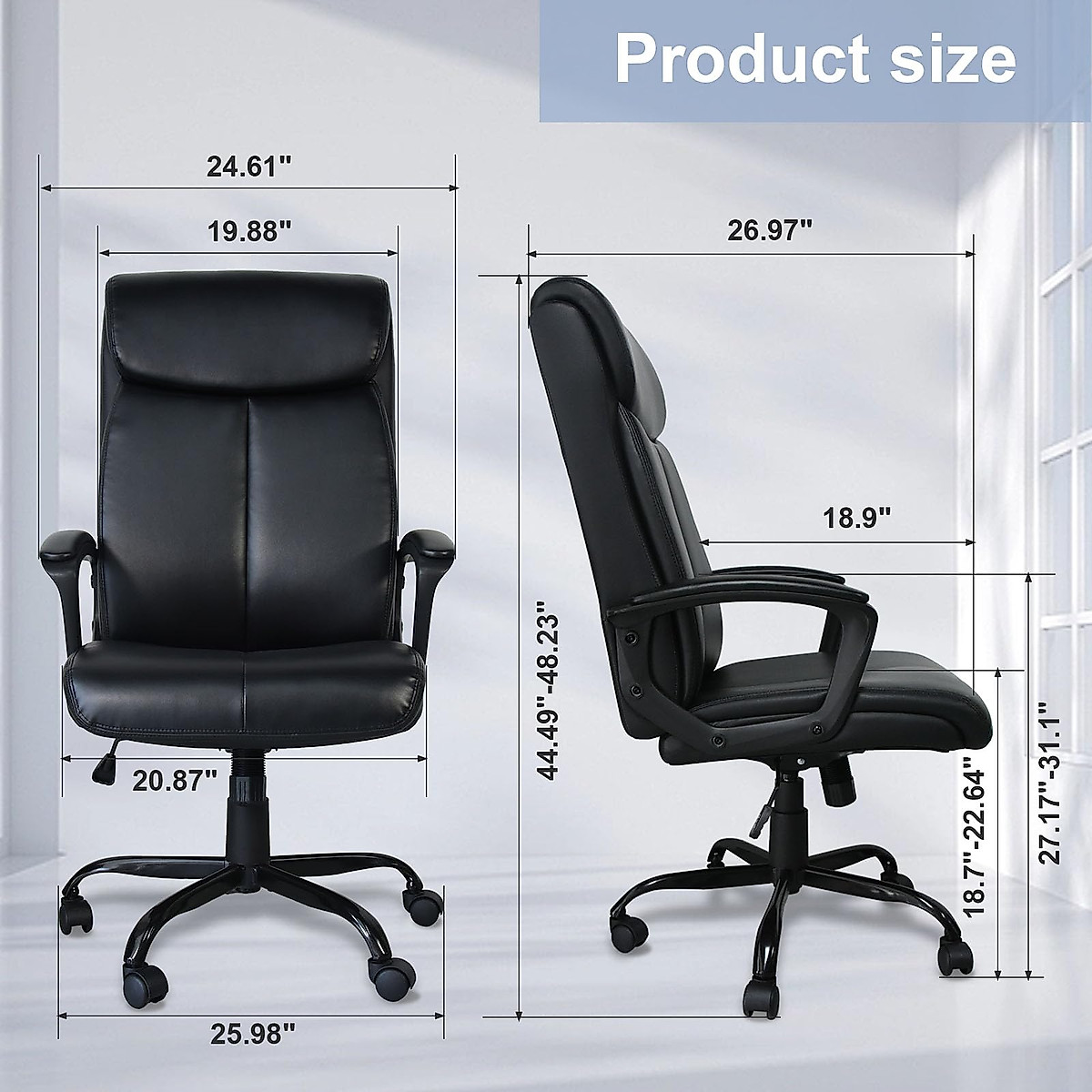 HForesty Executive Office Chair, High Back Computer Desk Chair, PU Leather Adjustable Height Task Chair with Tension Controller Device, 300LBS Weight Capacity, Black