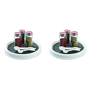 Copco Non-Skid Pantry Cabinet Lazy Susan Turntable, 9-Inch, White/Gray 2 & Non-Skid 3-Tier Spice Pantry Kitchen Cabinet Organizer, 10-Inch, Gray, 2 Count
