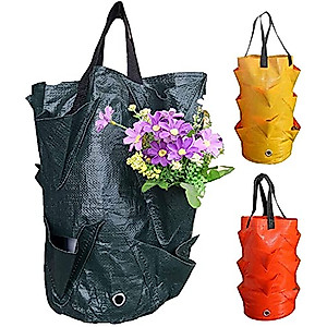 EBOCACB 3 pcs Hanging Planter Bag with Handles, Plastic Hanging Strawberry Planting Containers Strawberry Grow Bags Foldable Durable Growing Bags Grow Planter for Growing Vegetables Flowers Herb Plant