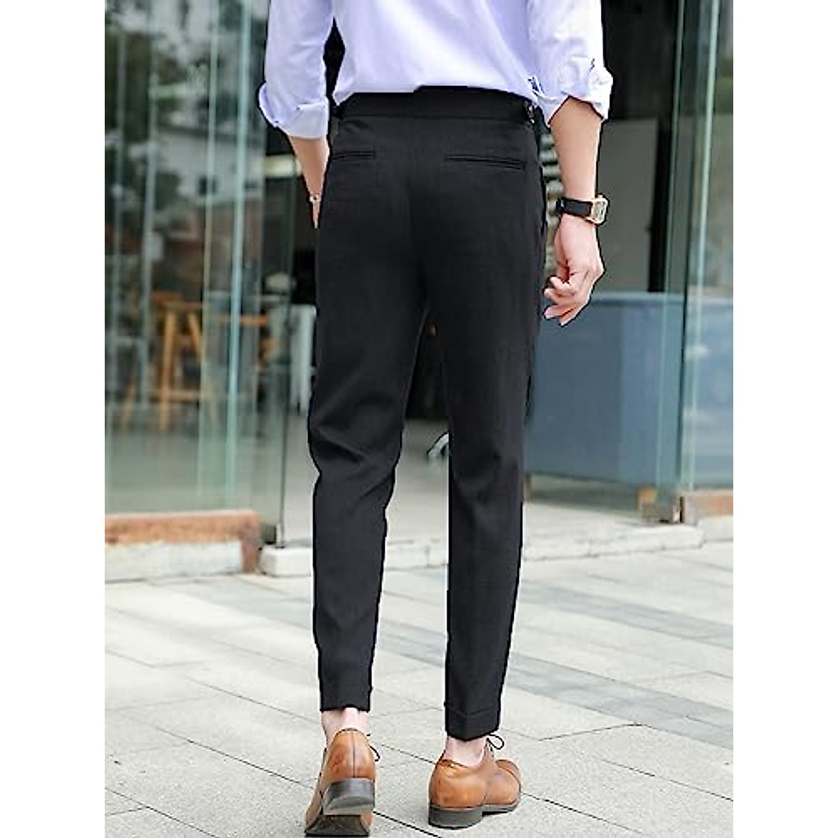 Floerns Men's Classic Fit Flat Front Dress Pants Office Business Trousers Black M