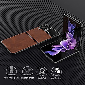 Foluu for Samsung Galaxy Z Flip 3 5G Case, Galaxy Z Flip 3 5G Leather Case, PU Leather + Hard PC Shell Ultra Thin Slim Durable Protective Phone Case Cover for Samsung Galaxy Z Flip 3 5G 2021 (Brown)