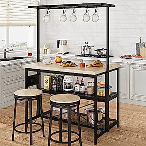 47" Large Kitchen Island Table Bakers Rack with Power Outlet and 3-Tier Storage-Microwave Stand Oven Shelf, Metal Coffee Bar Table ,Kitchen Storage Shelf for Dining Living Room, 5 Hooks, 47"*28"*72"