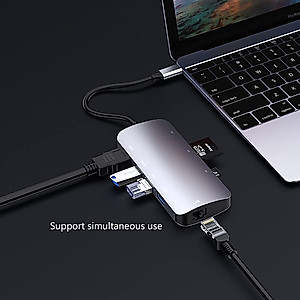 Port Expander USB C Docking Station USB C Hub 8-in-1 USB C Adapter with HDMI, 60W PD, 1Gbps Ethernet, 3 USB 3.0 Ports, SD/TF Card Reader USB Splitter