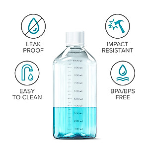 G6 Scientific 1000 ml Plastic Reagent Bottle 4-Pack Laboratory Chemical Storage - Clear Graduated Square Polycarbonate Plastic Leakproof Bottles