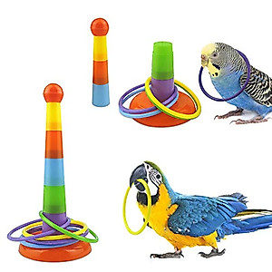 WBYJ Bird Training Toys, 7 Pack Parrot Intelligence Toy - Stacking Training Rings Toy, Skateboard Stand Perch, Mini Sneaker, Birds Bell Ball for Parrot Macaw African Greys Cockatoo Conure Cockatiel