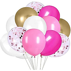 Pink Gold Confetti Latex Balloons, 50pcs 12 inch Pink and Gold Metallic White Balloons for Birthday Wedding Baby Shower Party Decorations