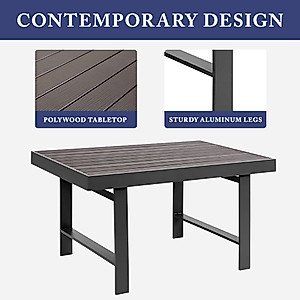 Wisteria Lane Aluminum Outdoor Patio Furniture Set, Metal Outside Patio Furniture Conversation Sets with Dining Table&2 Ottomans, Sectional Sofa Couch Seating Set with Cushion for Backyard