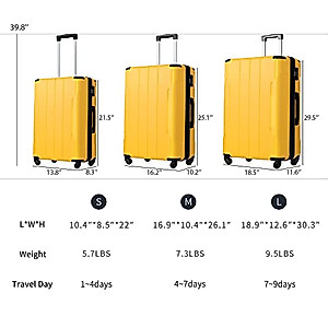 Merax Luggage 2 Piece Set Suitcases With Wheels Expandable Lightweight, TSA Lock, Hardside Spinner Luggage Sets, 20 28 inch Yellow