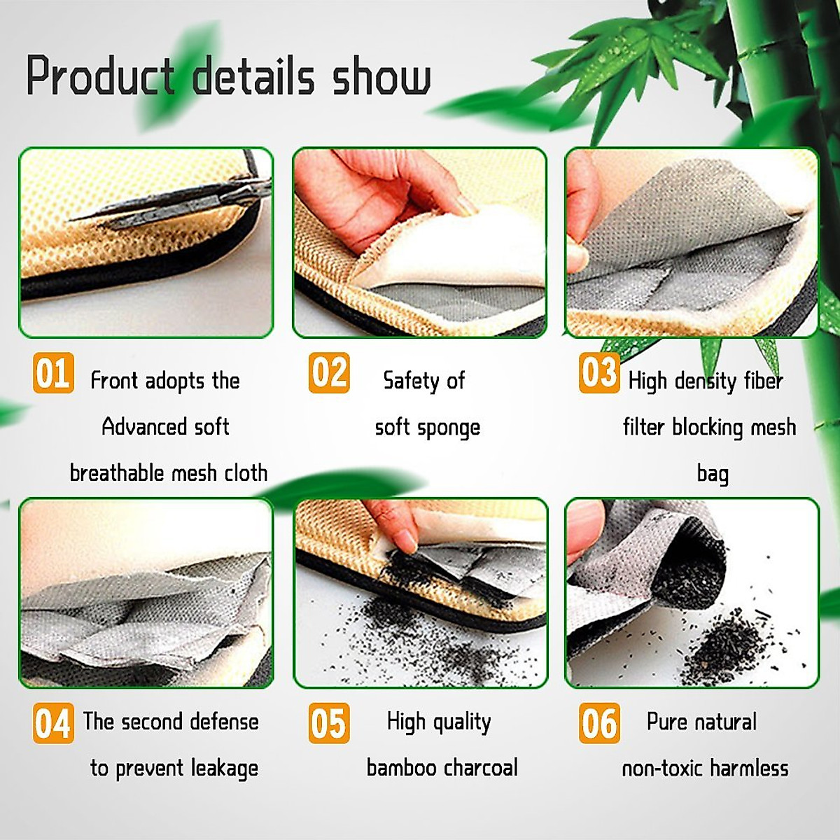 DGQ Natural Bamboo Charcoal Non-Slip Seat Cushion 17.7" 17.7"- Home Office Car Chair Cover Pad Mat (Pack of 1，Black)