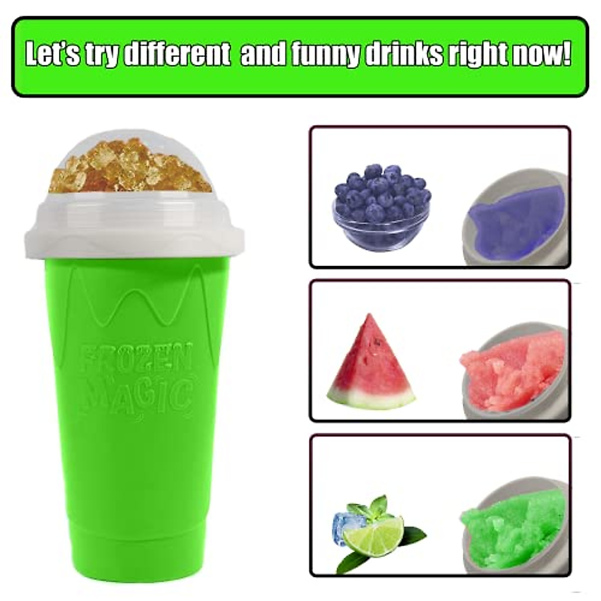 Ragnify Slushy Cup Slushie Maker Ice Cup Silica Cup Pinch Cup Summer Cooler Smoothies Cup Double Layer Squeeze Cup Slush Maker Cup Home DIY Smoothie Cup for Children and Adult (Green)