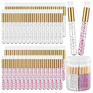60 Pcs Lash Shampoo Brushes Glitter eyelash Brushes for Cleansing with Container Nose Pore Deep Cleaning Brush Blackhead Removing Brush(Pink, White)