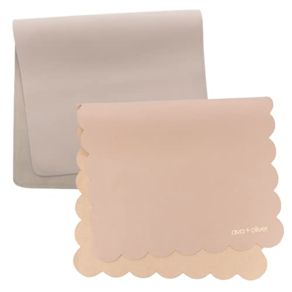 ava + oliver Vegan Leather Baby Changing Mat Bundle | Grey Rectangular and Pink Scallop