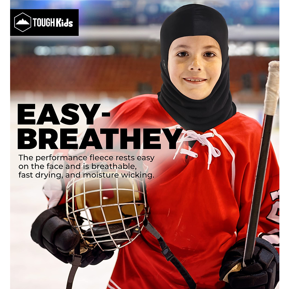 Tough Headwear Ski Mask for Kids - Kids Balaclava, Toddler Neck Warmer, Kids Helmet Liner - Kids Ski Neck Gaiter & Kids Ski Mask Fleece Hood Black