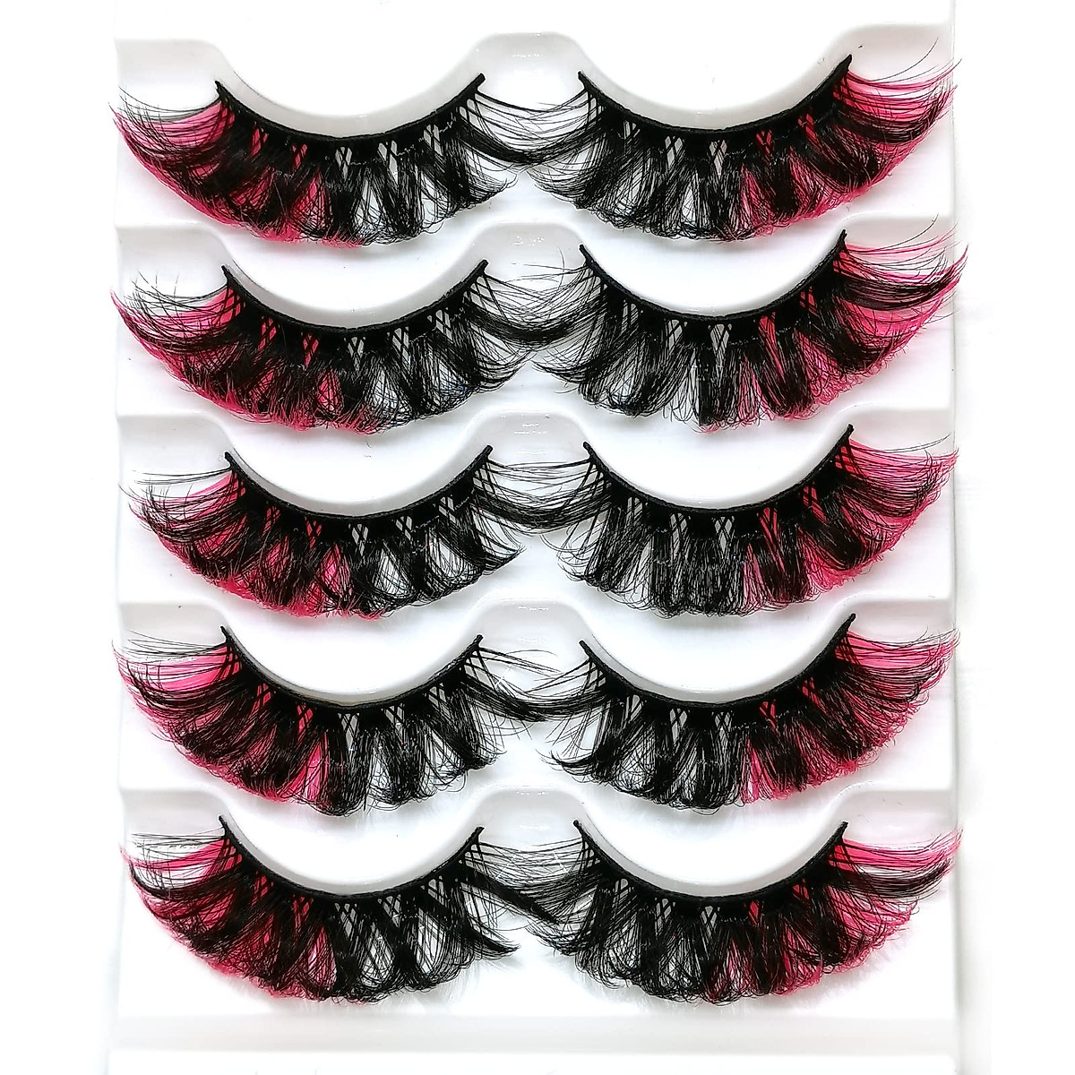 Royaomis 3d Colored Russian Strip Lashes, 20mm D Curl Lash Strips, Fluffy Eyelashes Mink, Natural False Lashes Mink, Natural Wispies, Wispy Fake Lashes, Faux Mink Eyelashes Natural Look (Pink)