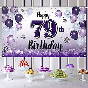 LASKYER Happy 79th Birthday Purple Large Banner - Cheers to 79 Years Old Birthday Home Wall Photoprop Backdrop,79th Birthday Party Decorations.